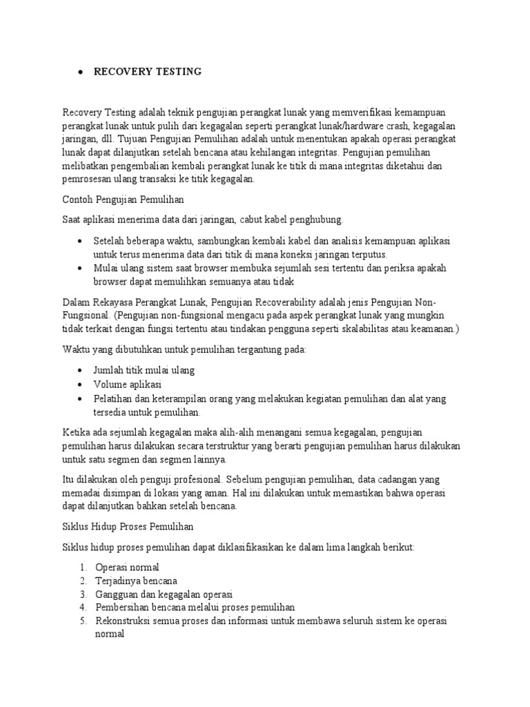 Recovery Testing | PDF