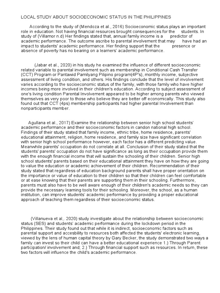 Local Study | PDF | Socioeconomic Status | Psychology