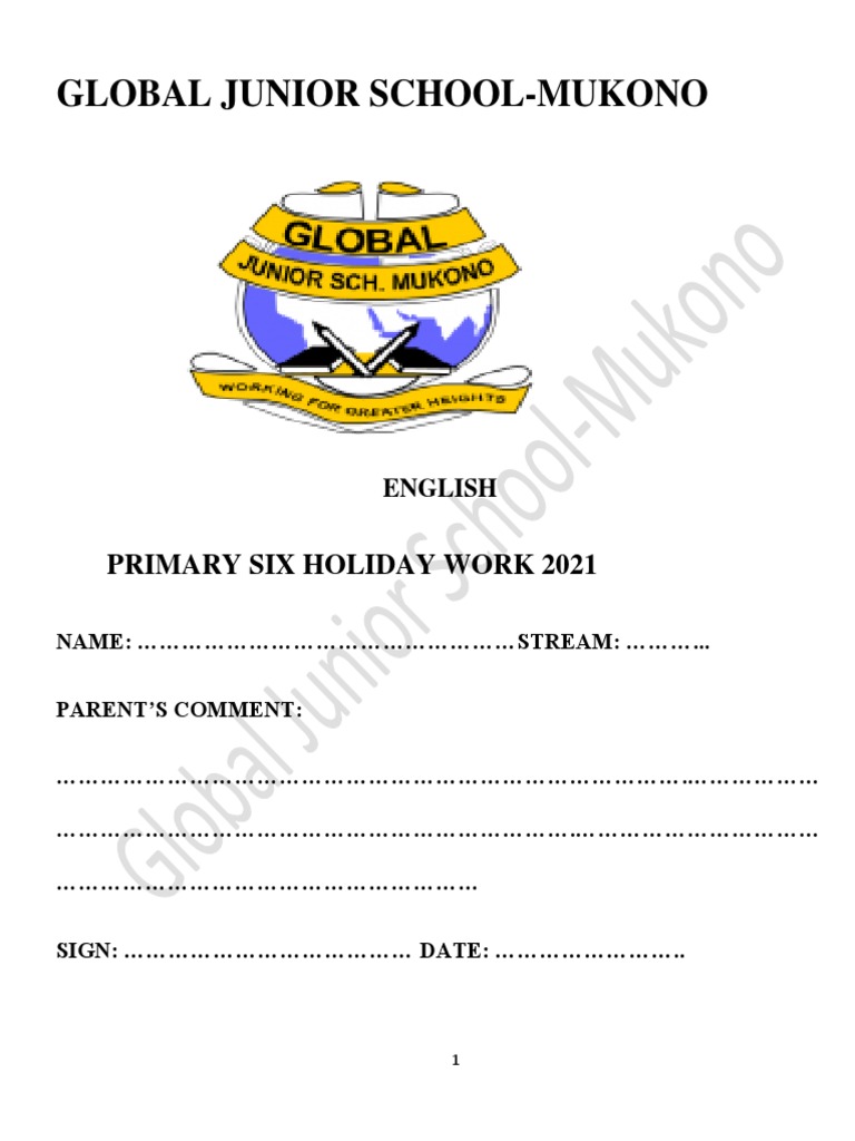 Global Junior School-Mukono: Primary Six Holiday Work 2021 | PDF | Ellipsis