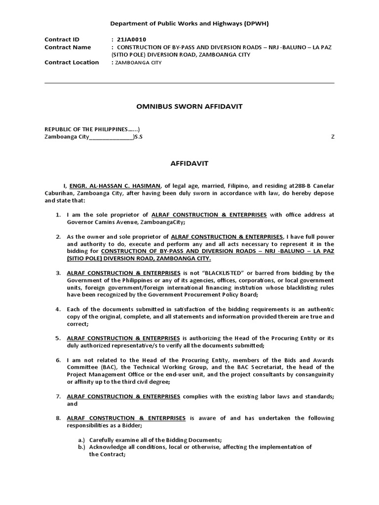 AFFIDAVIT - Omnibus Sworn Statement | PDF | Affidavit | Economies