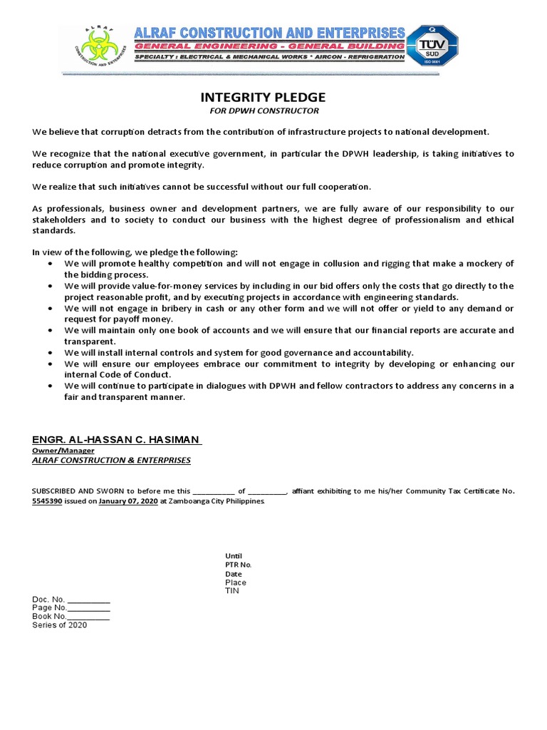 Annex A Intergrity Pledge | PDF