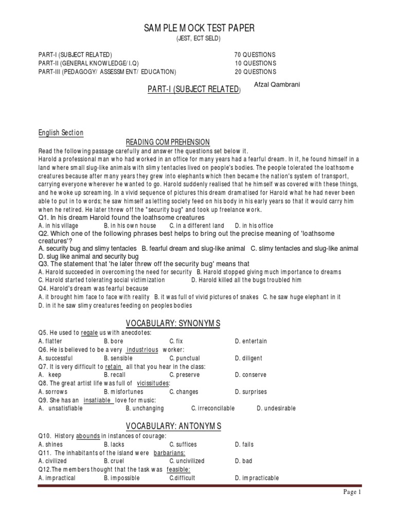 Sample Mock Test Paper: Part-I (Subject Related | PDF | Sun | Proton