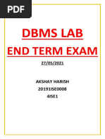 20191ise0008 - Akshay - DBMS Lab Obs | PDF | Sql | Data Management