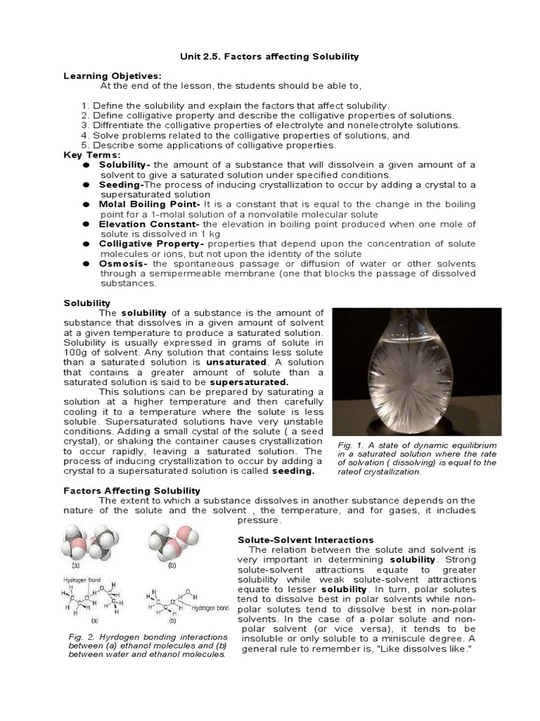 Unit 2.5. Factors Affecting Solubility Learning Objetives | PDF ...