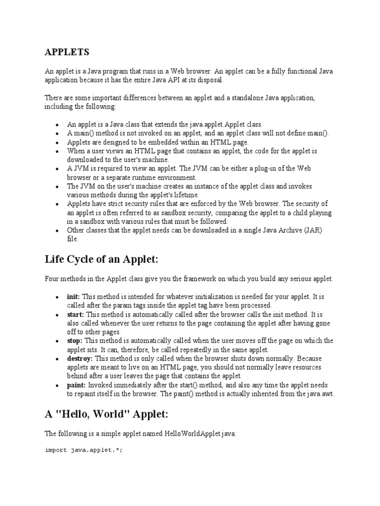 Java Applets Explained | PDF | Java Virtual Machine | Java (Programming ...
