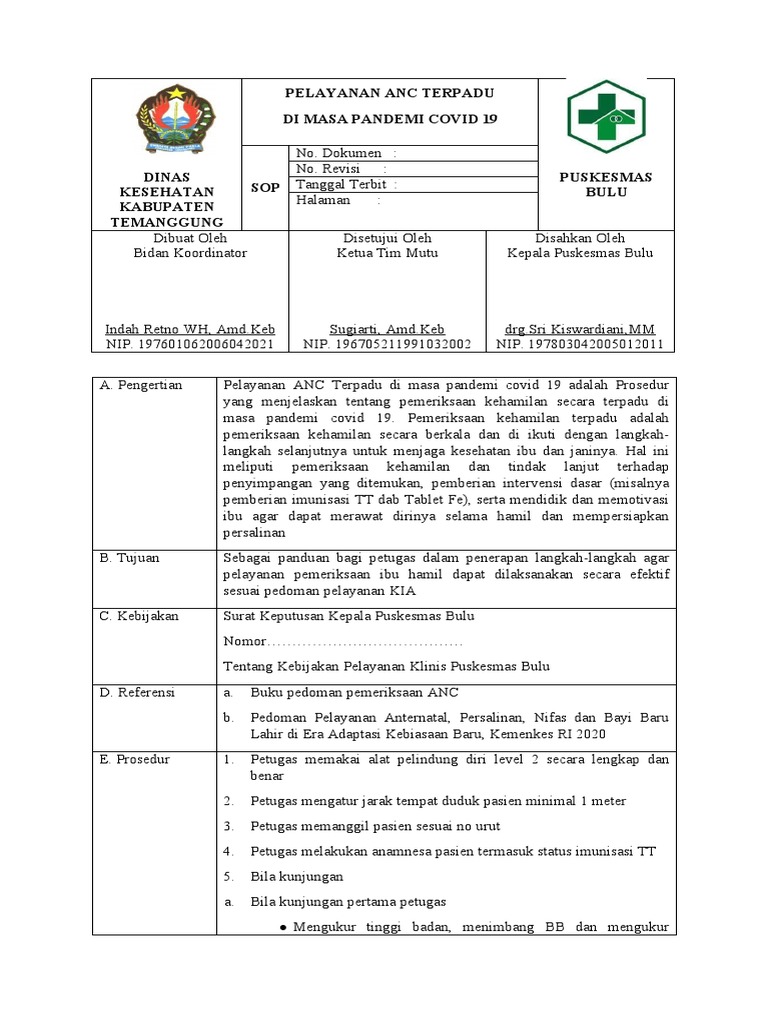 Sop Pelayanan Anc Terpadu | PDF