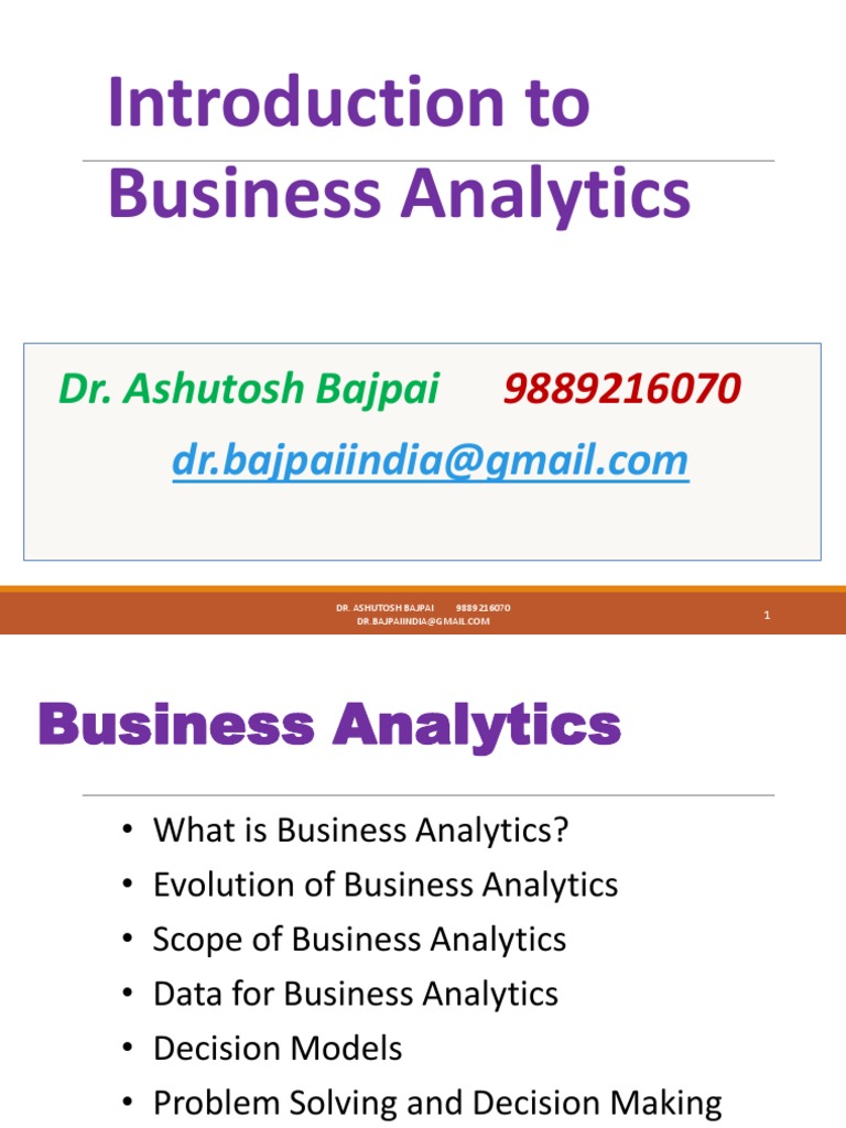 Introduction To Business Analytics: Dr. Ashutosh Bajpai | PDF ...