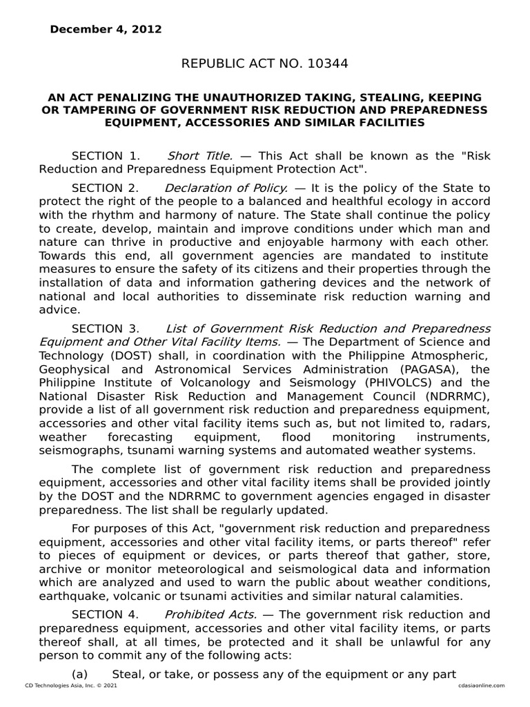 Republic Act No. 10344: Short Title. Declaration of Policy | PDF ...