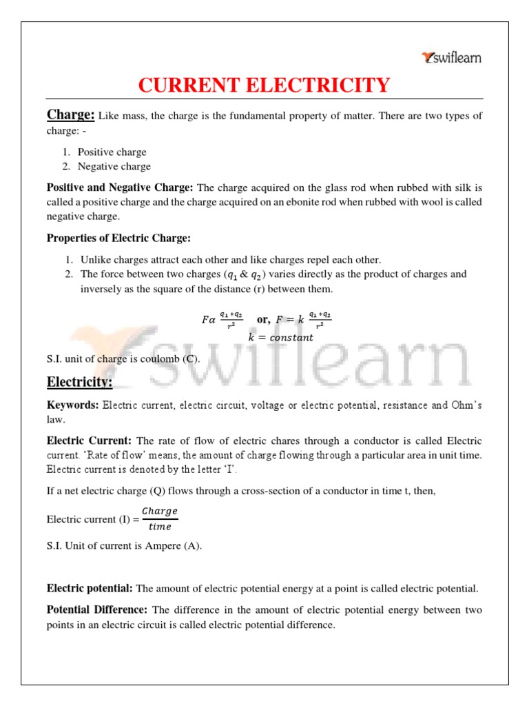 Current-Electricity Notes | PDF | Electrical Resistance And Conductance ...