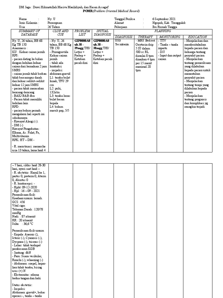POMR Ny. U +pembahasan KPD TGL 06 Sept 2021 | PDF