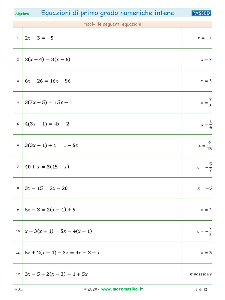 03 21 Equazioni Intere Primo Grado 3 1 | PDF