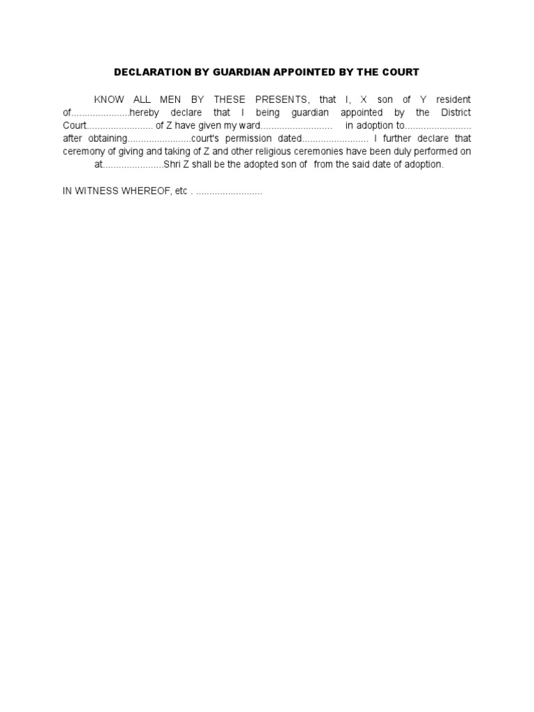 Declaration by Guardian Appointed by The Court | PDF