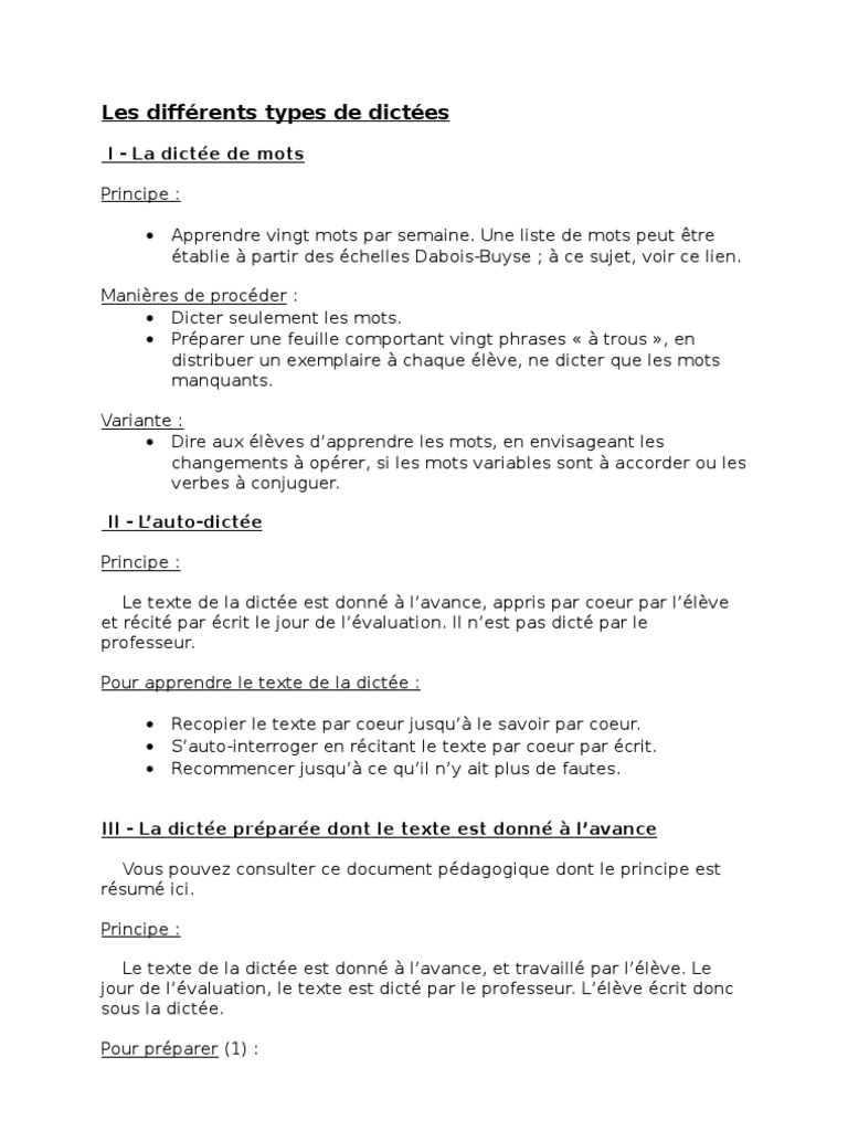 Les différents types de dictées | Verbe | Sujet (Grammaire)