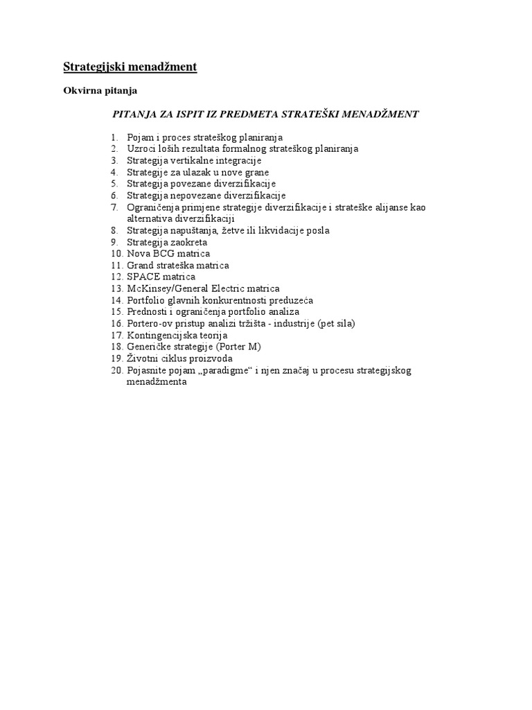 Strategijski Menadzment Final | PDF