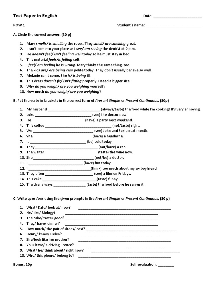 Test Present Simple | PDF