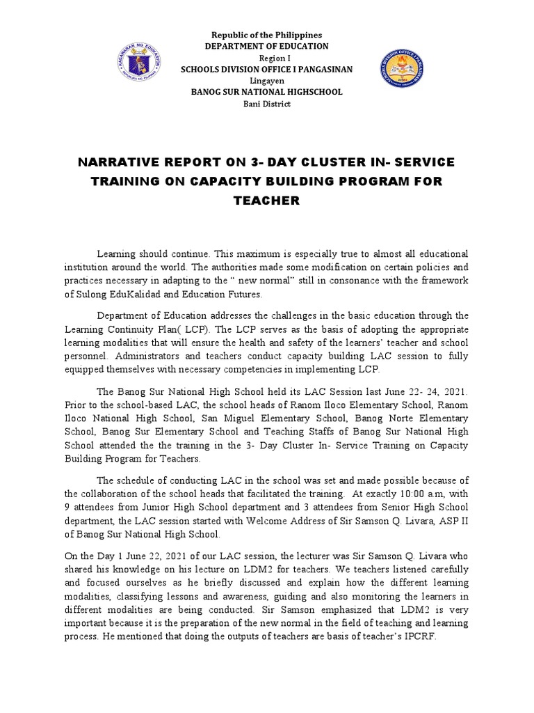 Narrative Report On 3-Day Cluster in - Service Training On Capacity ...