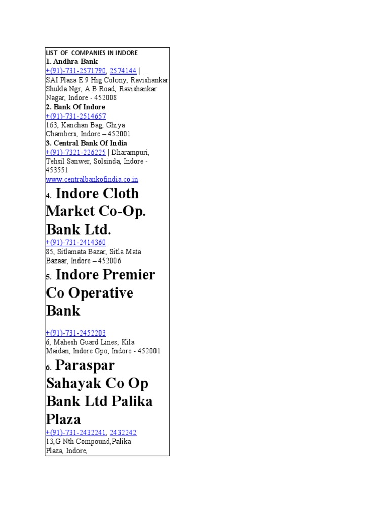 List of Companies in Indore | PDF