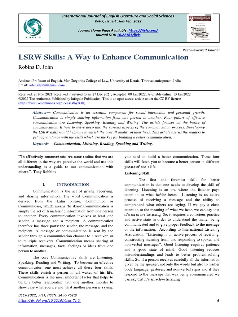 LSRW Skills: A Way To Enhance Communication | PDF | Communication ...