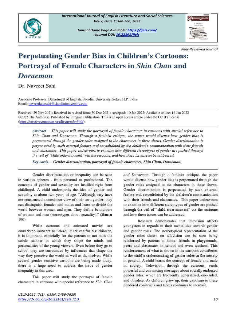 Perpetuating Gender Bias in Children's Cartoons: Portrayal of Female ...