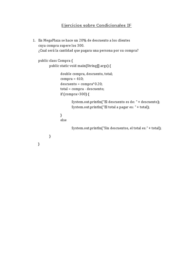 Ejercicios Sobre Condicionales If | PDF