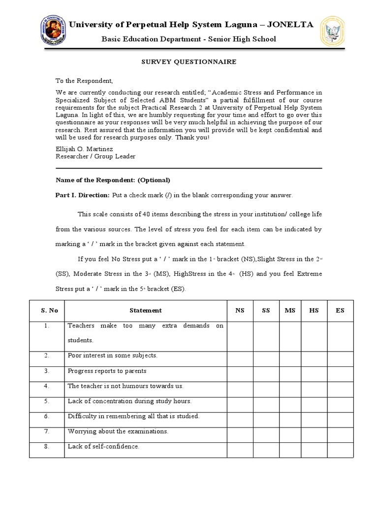 Survey Questionnaire Sample 2 | PDF | Teachers | Cognition
