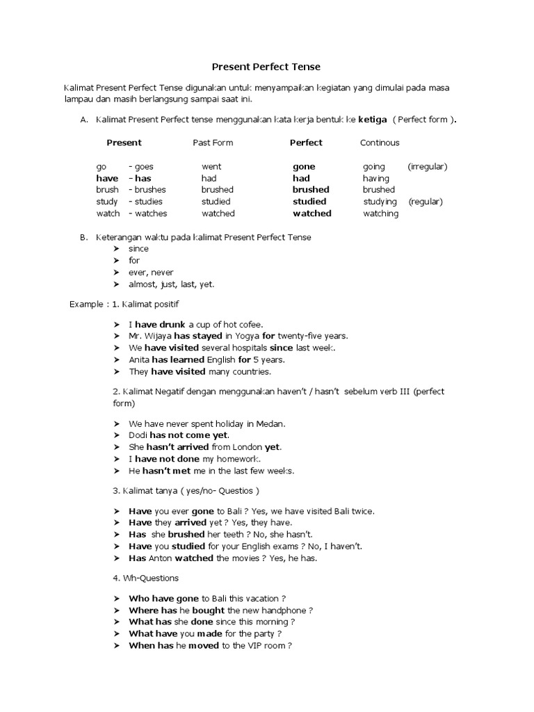 Present Perfect Tense | Download Free PDF | Language Mechanics ...