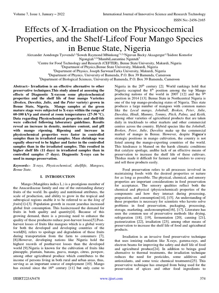 Effects of X-Irradiation On The Physicochemical Properties, and The ...
