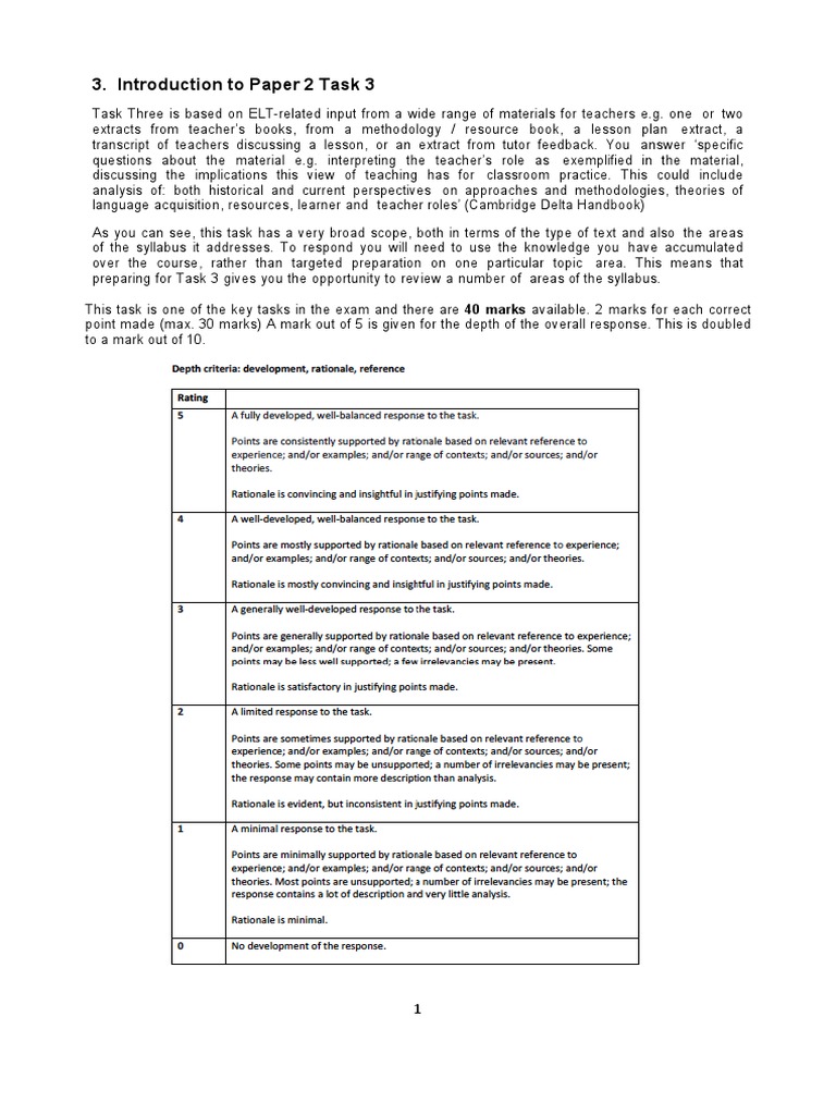 Paper 2 Task 3 - Introduction | PDF | Teachers | Learning