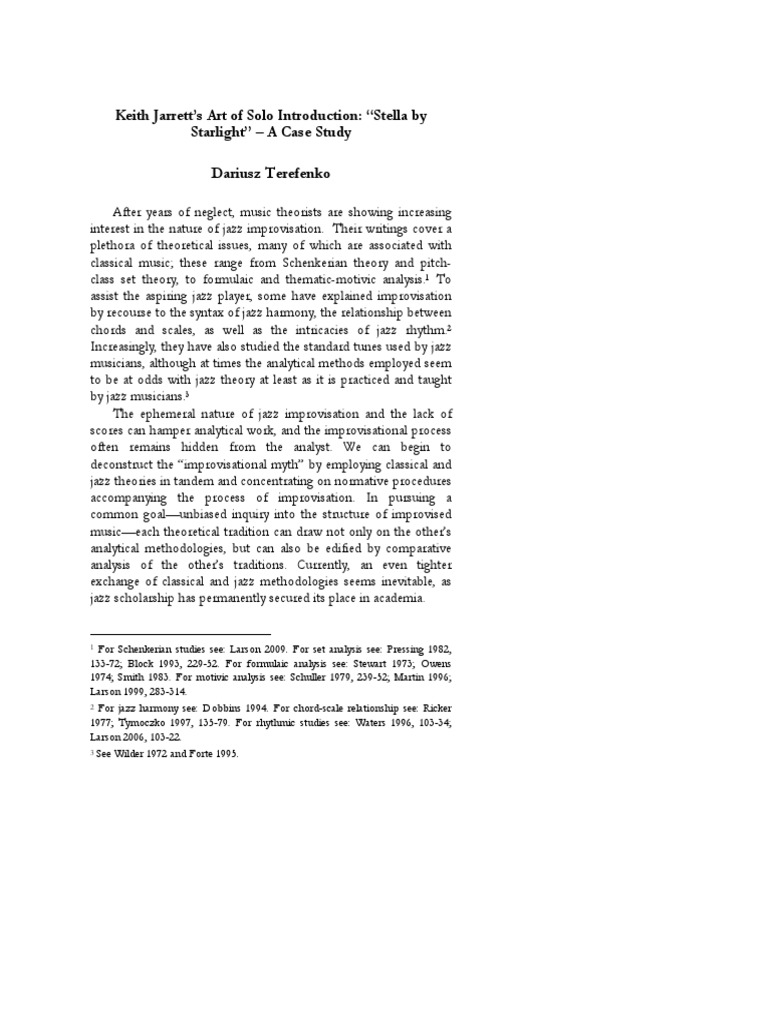 Keith Jarrett's Art of Solo Introduction: "Stella by Starlight" - A Case Study Dariusz Terefenko ...
