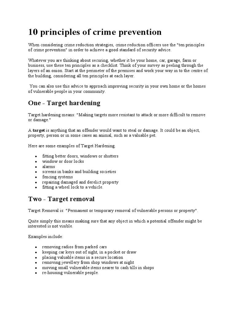10 Principles of Crime Prevention: One - Target Hardening | PDF ...