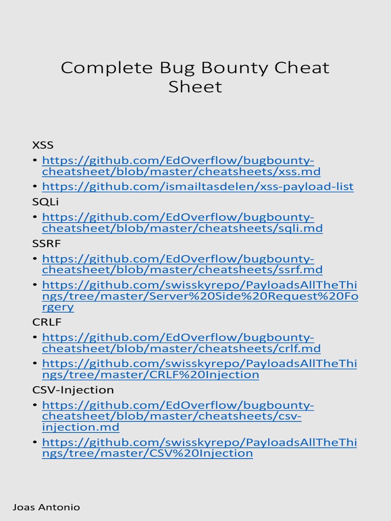 Complete Bug Bounty Cheat Sheet | PDF | Computing | Communications Protocols