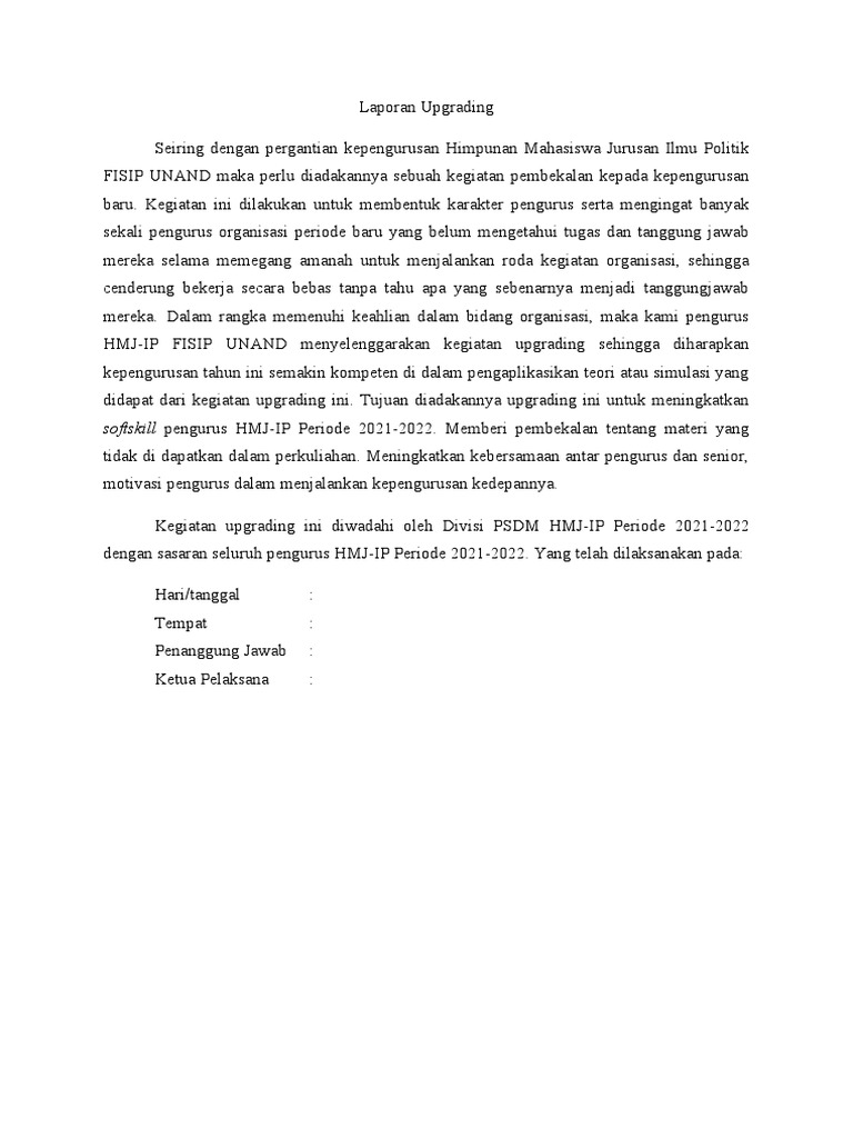 Laporan UpGrading (Rundown Acara) | PDF