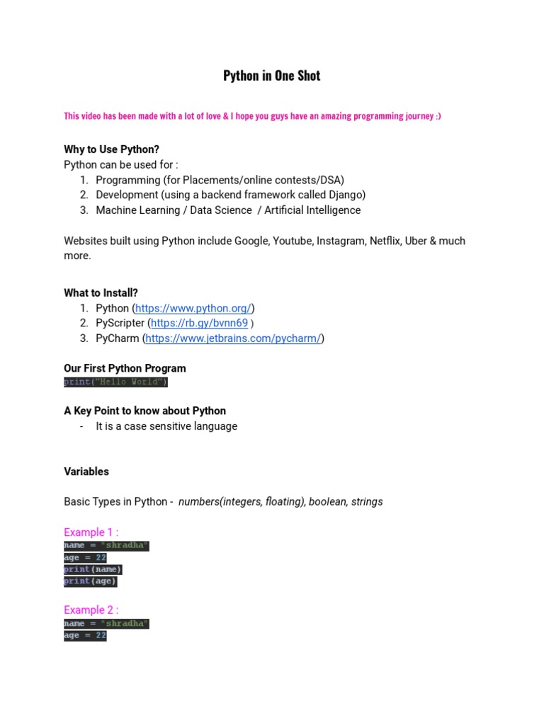 Python in One Shot | PDF | Python (Programming Language) | Control Flow