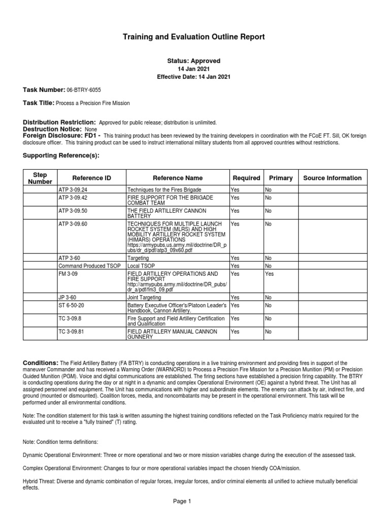Training and Evaluation Outline Report: Status: Approved | PDF | Field ...
