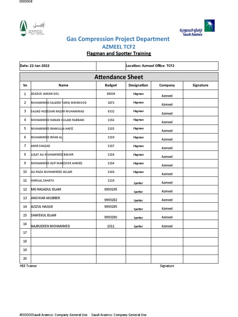 Hand and Power Tool Training Attendance Sheet | PDF