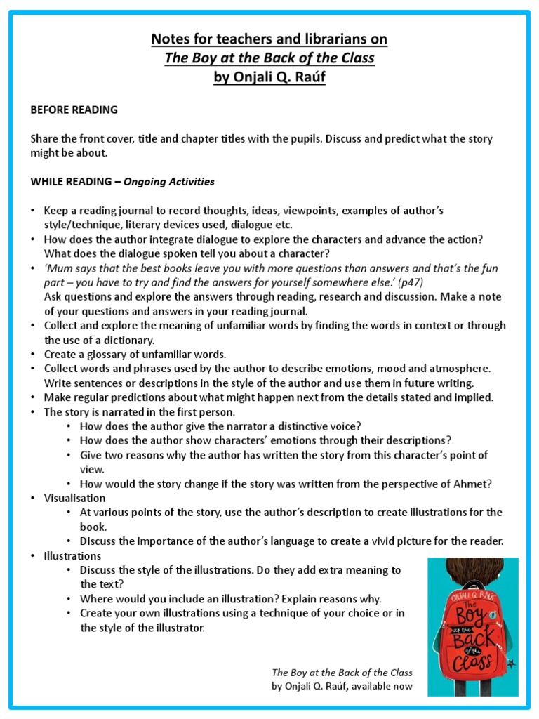 The Boy at The Back of The Class: Notes For Teachers and Librarians On ...