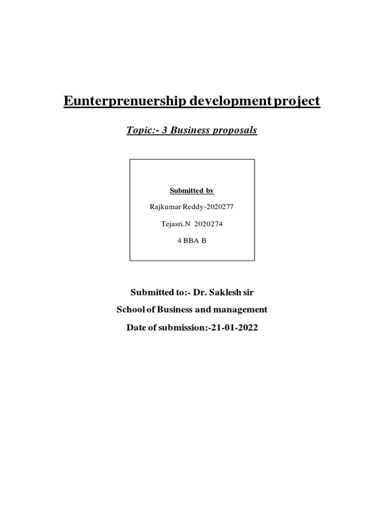 Eunterprenuership Development Project: Topic:-3 Business Proposals ...