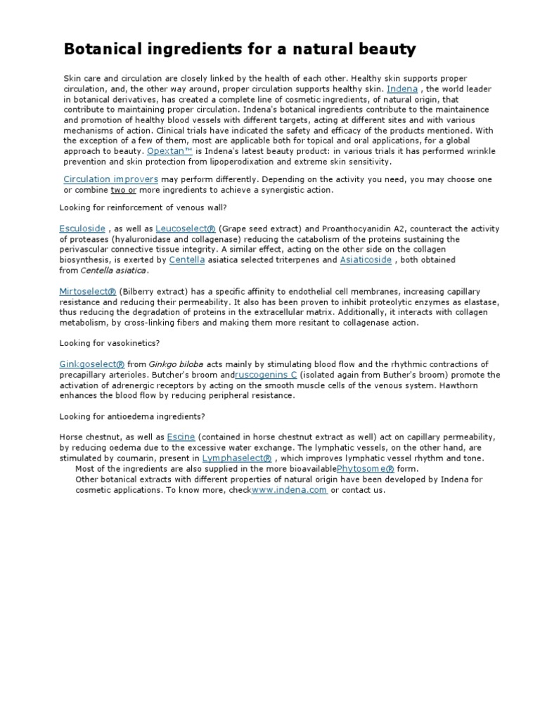 Botanical Ingredients For A Natural Beauty: Indena | PDF | Cosmetics ...
