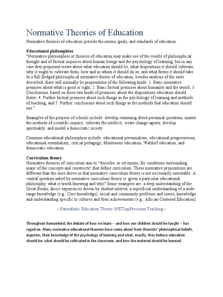 Normative Theories of Education | PDF | Cognition