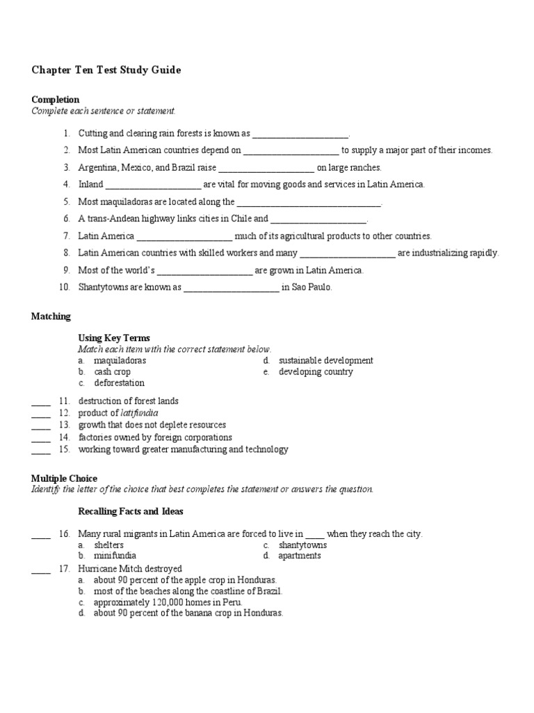 Chapter Ten Test Study Guide | PDF | Latin America | Ranches