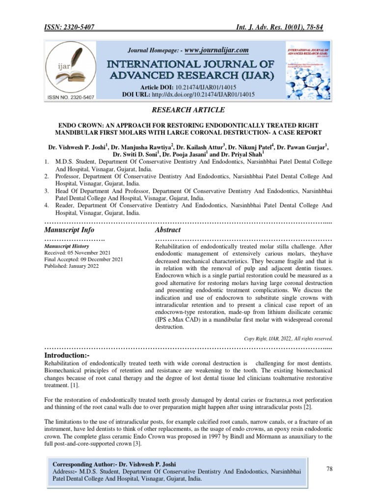 Endo Crown Restoration for Molar Repair | PDF | Dental Composite ...