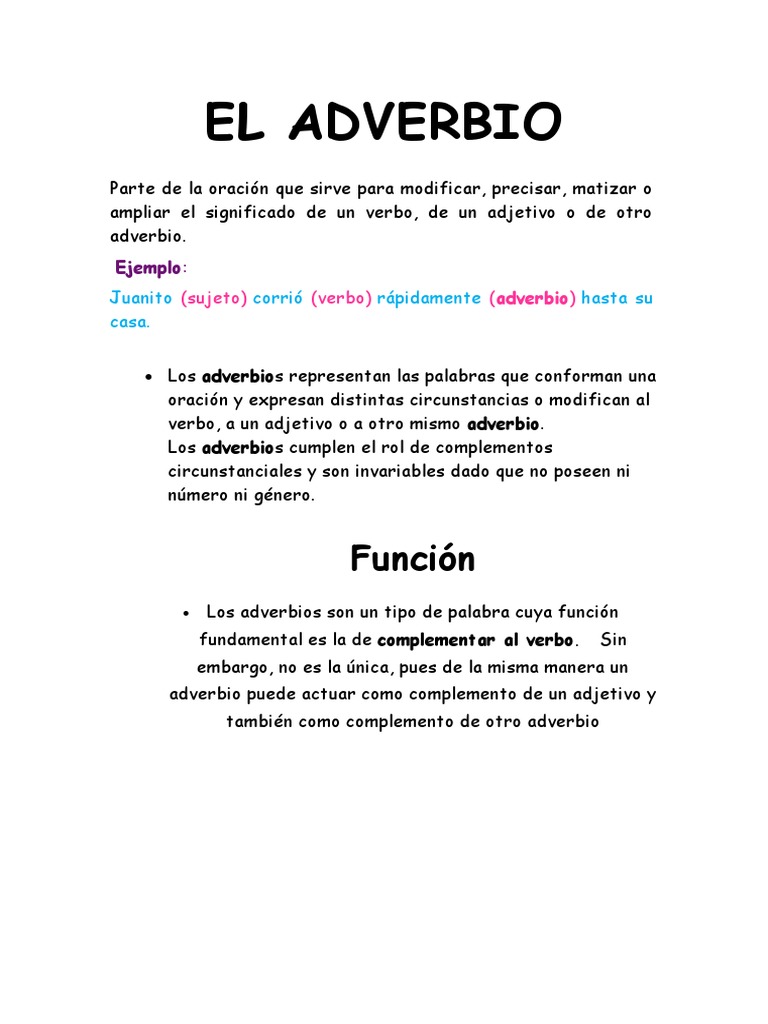 Función y clasificación del adverbio | PDF | Adverbio | Tipología ...