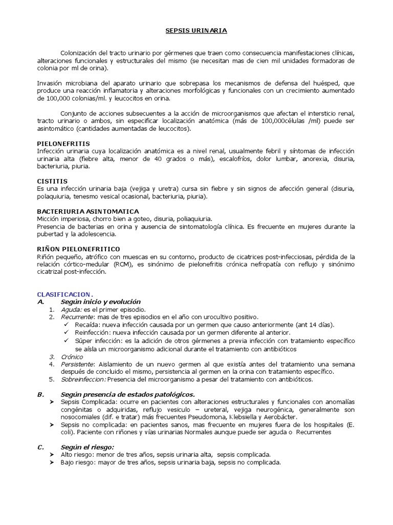 Sepsis Urinaria: Causas y Síntomas | PDF | Infección del tracto ...