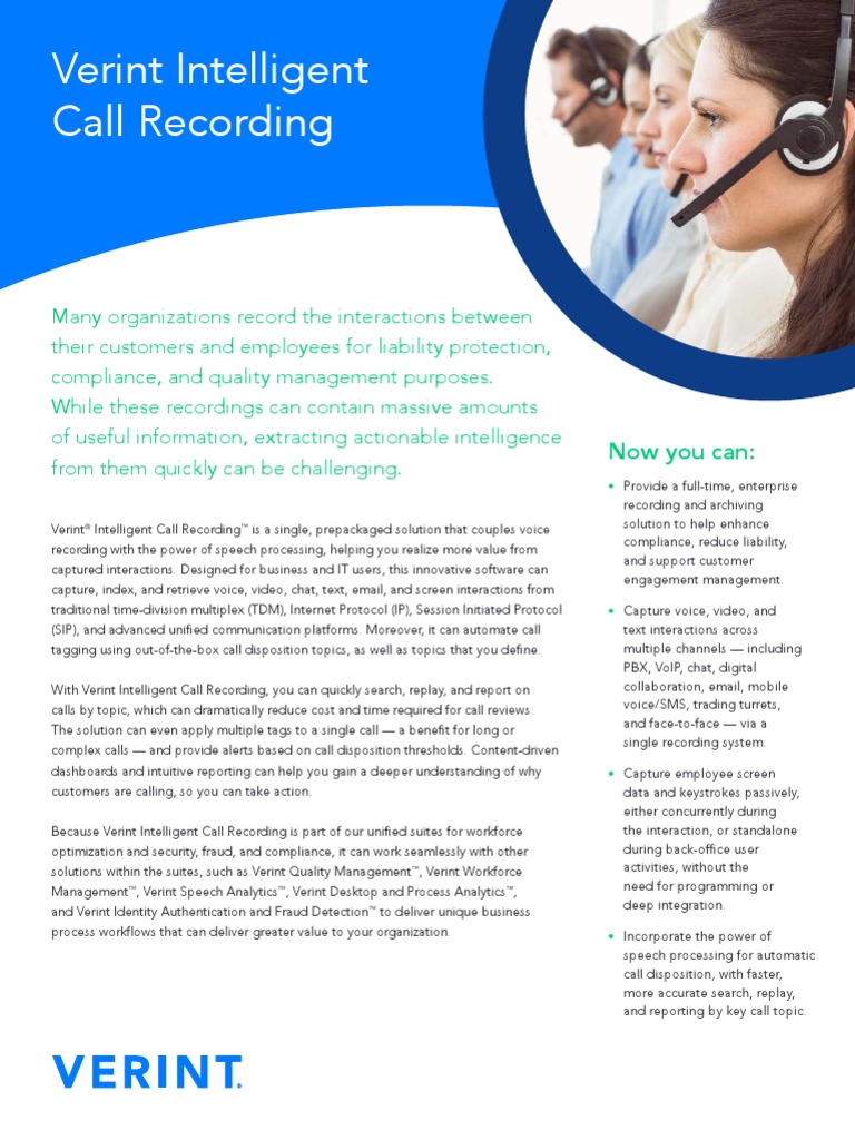 Verint Intelligent Call Recording: Now You Can | PDF | Computer Data ...