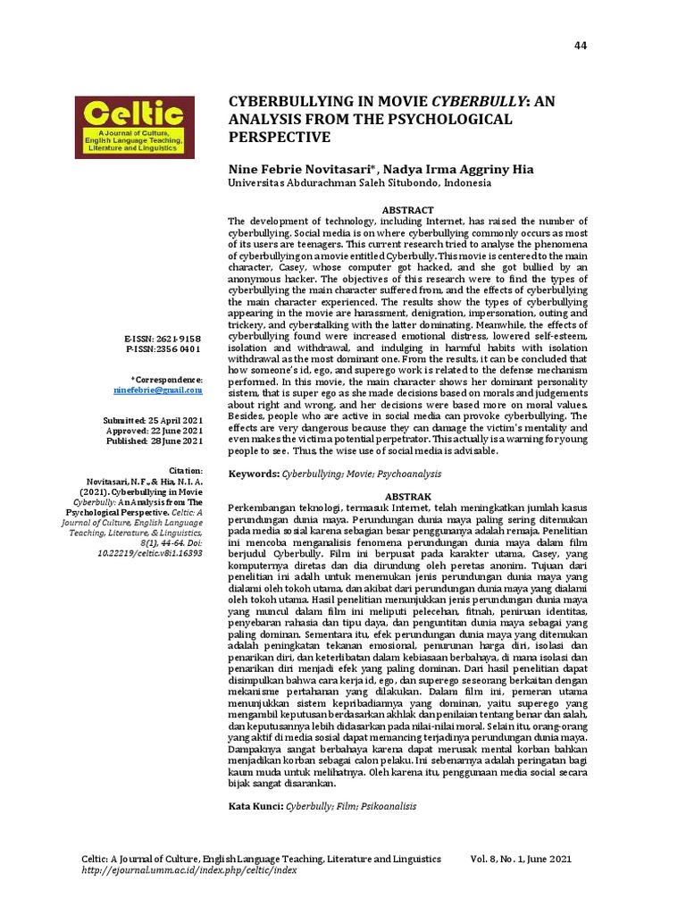 Cyberbullying in "Cyberbully": A Psychoanalysis | PDF | Cyberbullying | Id