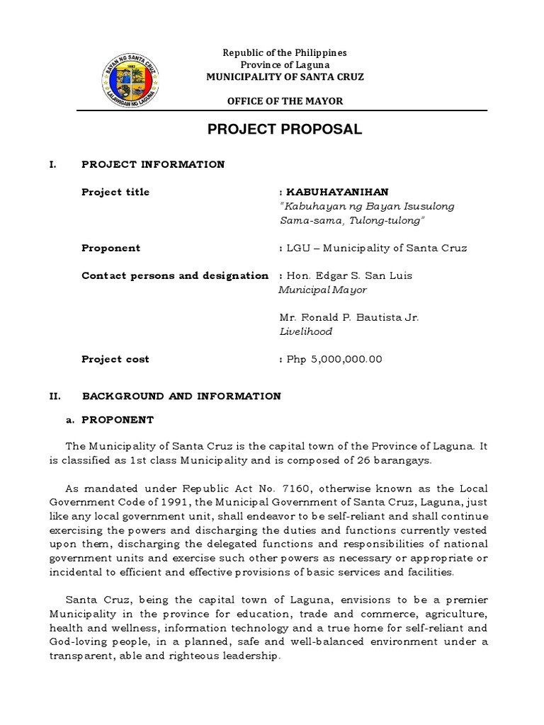 Project Proposal: "Kabuhayan NG Bayan Isusulong Sama-Sama, Tulong ...