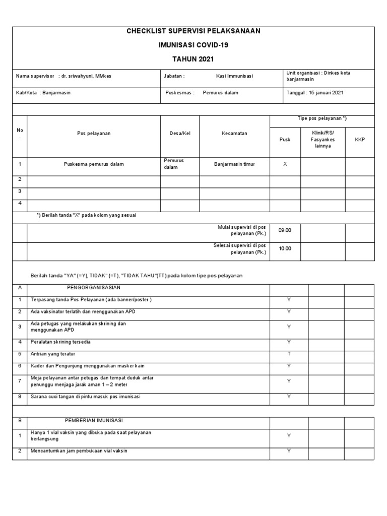 Checklist Supervisi Covid19 | PDF
