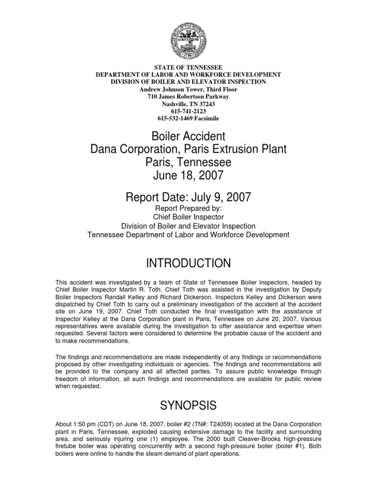 Acidente Caldeira Dana Corp Tenessee-1 | PDF | Boiler | Valve
