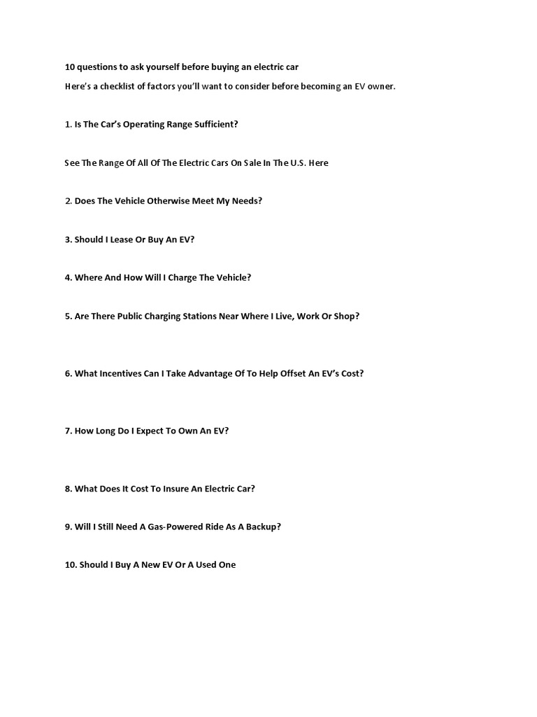 10 Questions To Ask Yourself Before Buying An Electric Car | PDF ...