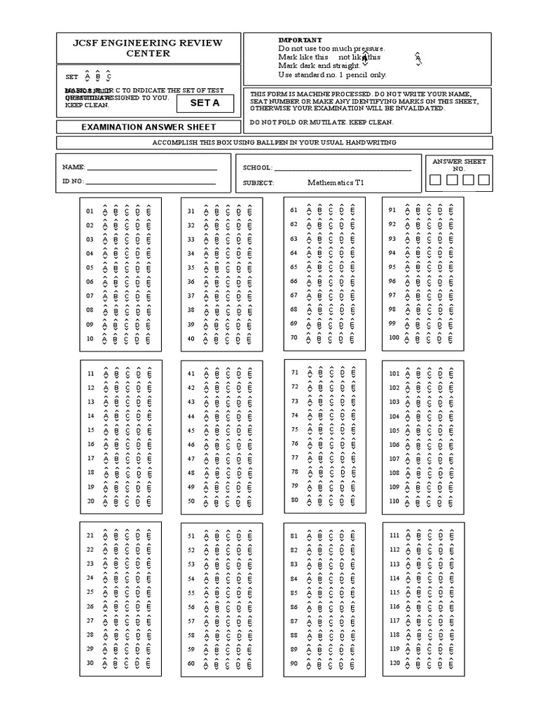 Mathematics Exam Answer Sheet Instructions | PDF | Teaching Methods ...